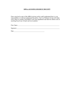 Fillable Online HIPAA ACKNOWLEDGMENT RECEIPT Fax Email Print - pdfFiller