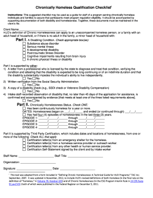 Fillable Online Checklist for Chronic Homelessness Fax Email Print ...
