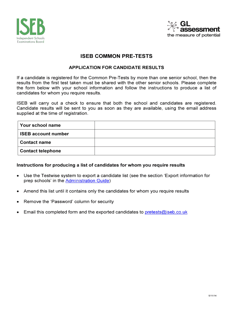 Fillable Online ISEB COMMON PRE-TESTS Fax Email Print - pdfFiller