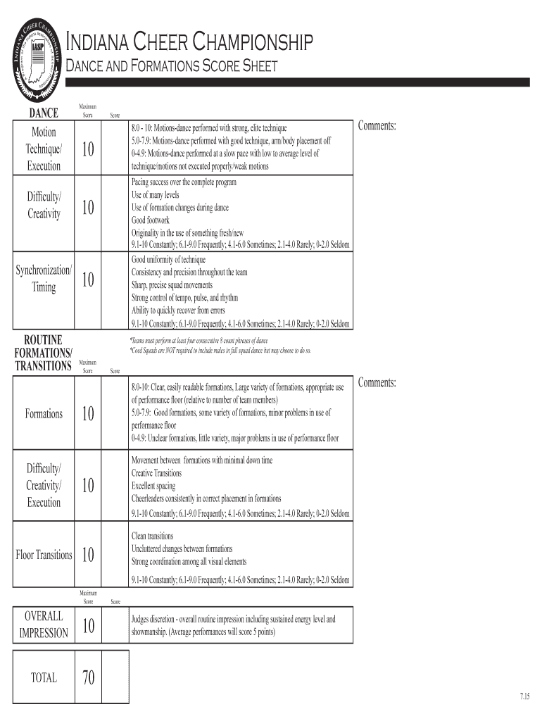 Fillable Online Dance and Formations Score Sheet Fax Email Print ...
