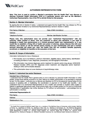 Fillable Online AUTHORIZED REPRESENTATIVE FORM - Hawaii WellCare Fax ...