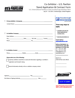Fillable Online Co-Exhibitor US Pavilion Stand Application Contract Form Fax Email Print - pdfFiller