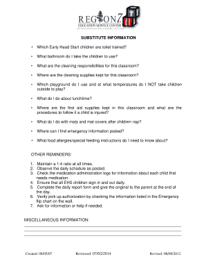 Fillable Online SUBSTITUTE INFORMATION - esc7net Fax Email Print ...