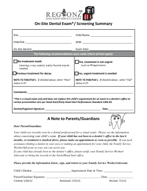 Fillable Online On-Site Dental Exam Screening Summary Fax Email Print ...