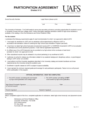 Fillable Online admissions uafs PARTICIPATION AGREEMENT - UAFS Admissions Fax Email Print ...