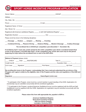 Fillable Online asha SPORT HORSE INCENTIVE PROGRAM APPLICATION - asha ...