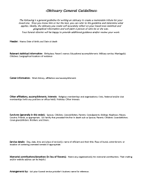 Fillable Online General Obituary Form Fax Email Print - pdfFiller