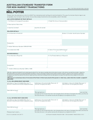 Fillable Online AUSTRALIAN STANDARD TRANSFER FORM FOR NON-MARKET TRANSACTIONS Fax Email Print ...