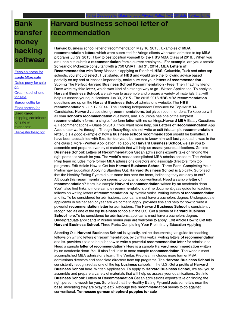 Fillable Online Harvard business school letter of recommendation Fax ...