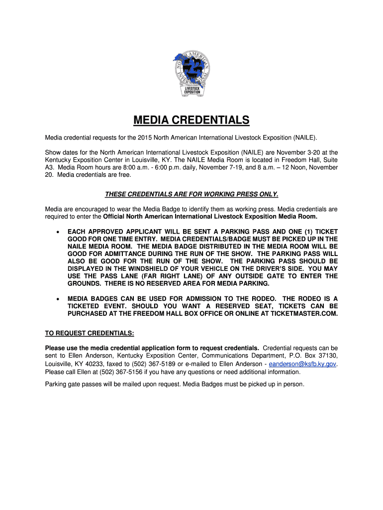 Fillable Online livestockexpo MEDIA CREDENTIALS - livestockexpo Fax Email Print - pdfFiller
