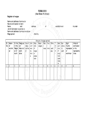 Fillable Online LOE ENG Form XVII - Register of Wages - pon Fax Email ...