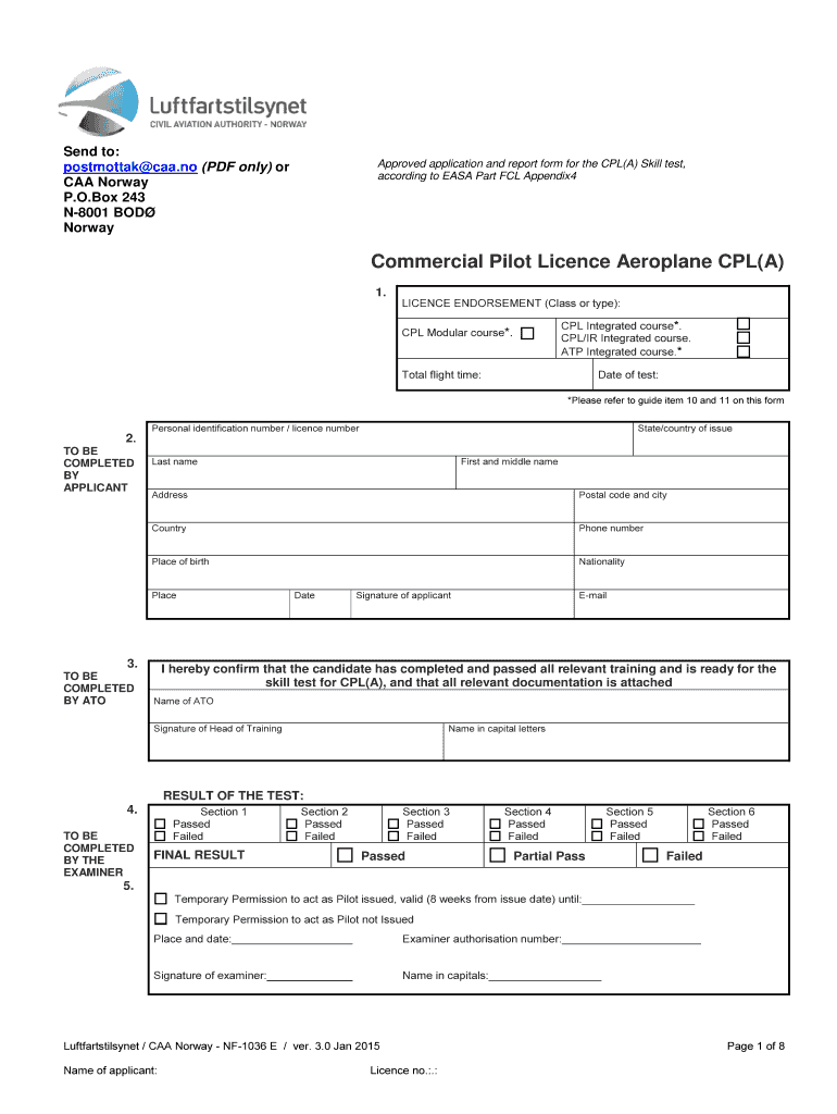 Fillable Online Commercial Pilot Licence Aeroplane CPLA ...
