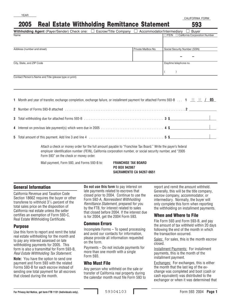Fillable Online 2005 Real Estate Withholding Remittance Statement ...