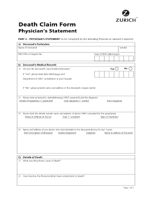Fillable Online Death Claim Form - Zurich Fax Email Print - pdfFiller