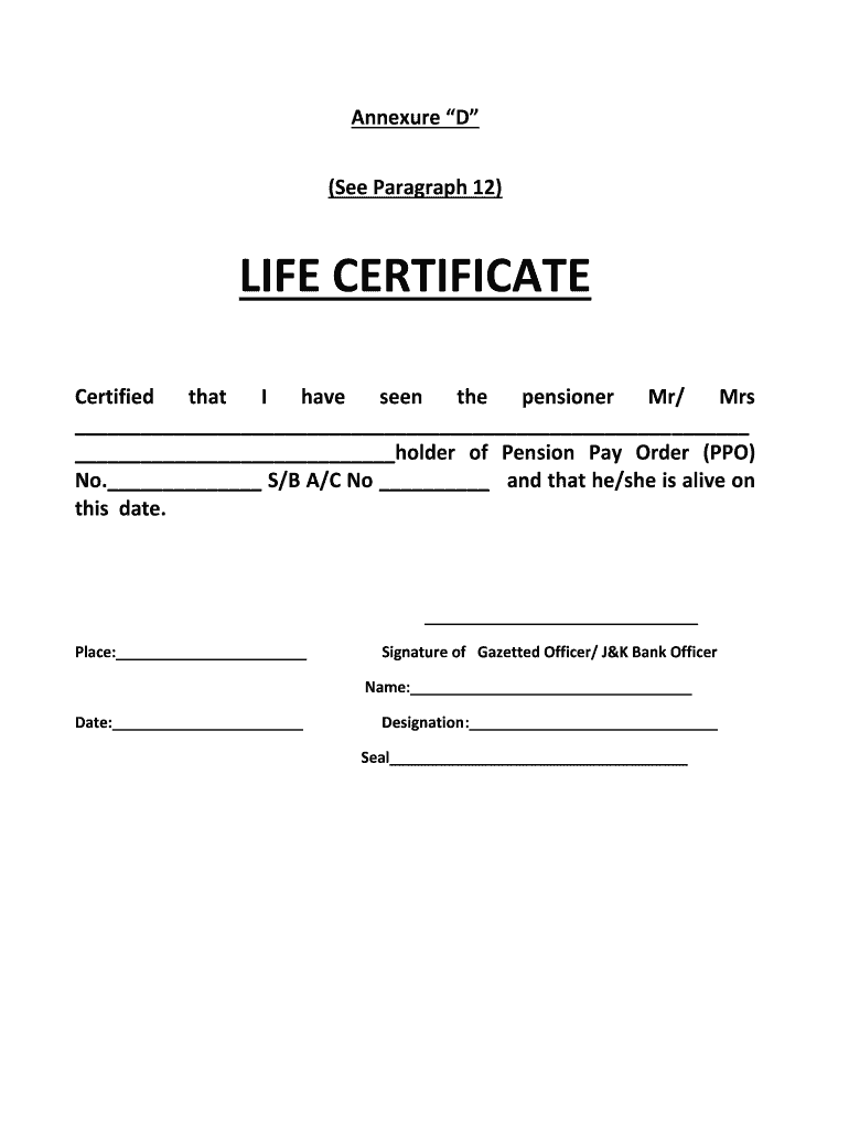Life Certificate Sample 2020 2021 Fill And Sign Printable Template 