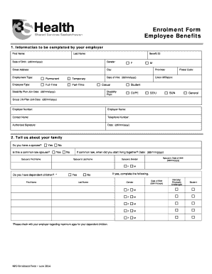 Fillable Online Enrolment Form Employee Benefits - 3sHealth Fax Email ...