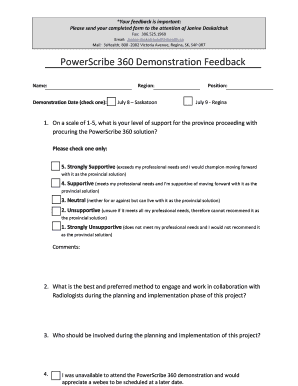 Fillable Online PowerScribe 360 Demonstration Feedback - 3sHealth Fax ...
