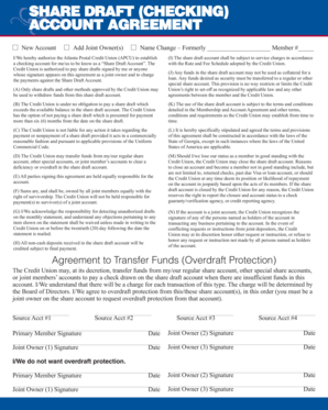 Fillable Online SHARE DRAFT CHECKING ACCOUNT AGREEMENT Fax Email Print ...