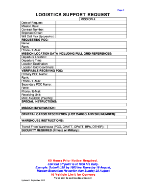 Fillable Online Page 1 LOGISTICS SUPPORT REQUEST Fax Email Print ...