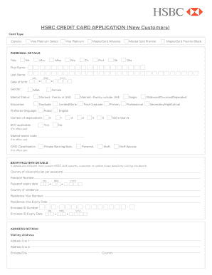 Fillable Online hsbc HSBC CREDIT CARD APPLICATION New Customers - hsbc ...
