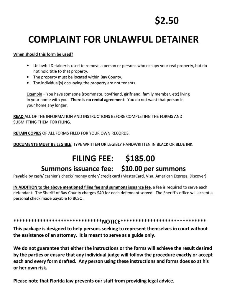Fillable Online 50 COMPLAINT FOR UNLAWFUL DETAINER When should this ...