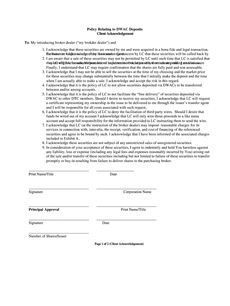Fillable Online Client Acknowledgement DWAC Deposits - bjhdarbiecomb ...