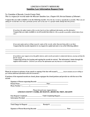 Fillable Online LINCOLN COUNTY MISSOURI Sunshine Law Information ...