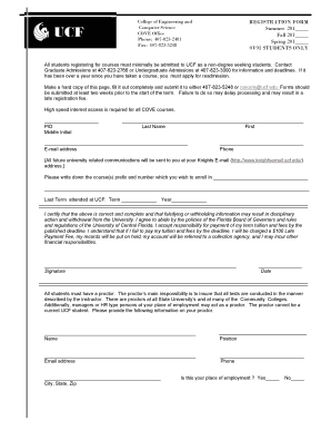 Fillable Online REGISTRATION FORM UCF COVE Office Phone 407-823-2481 ...