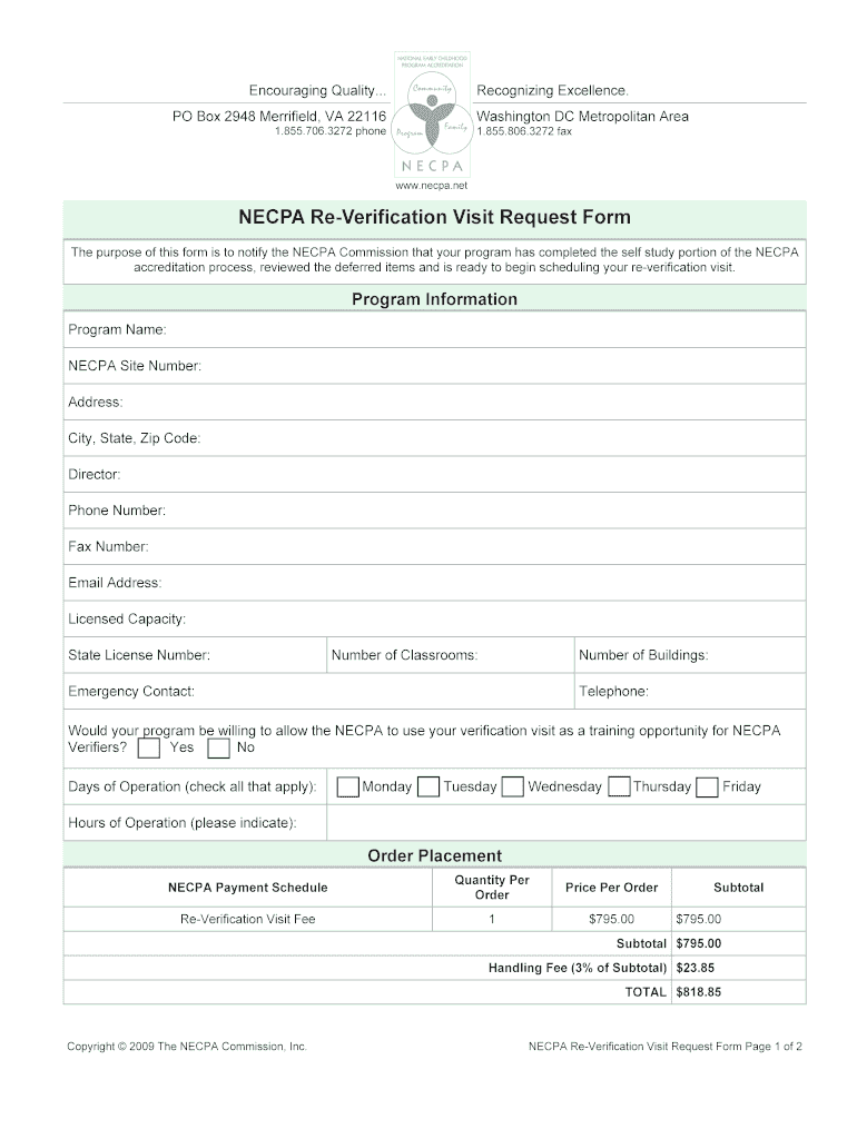 Fillable Online necpa NECPA ReVerification Visit Request Form Fax Email ...