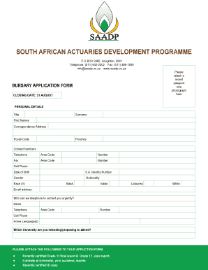 Fillable Online bursaries2017 co SOUTH AFRICAN ACTUARIES DEVELOPMENT ...