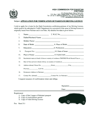Fillable Online APPLICATION FOR VERIFICATION OF PAKISTANI DRIVING ...