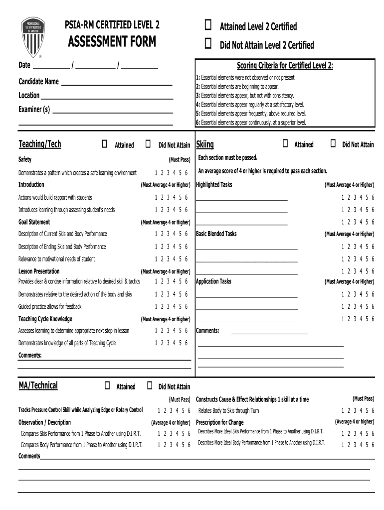 Fillable Online psia-rm PSIA-RM CERTIFIED LEVEL 2 Attained Level 2 ...