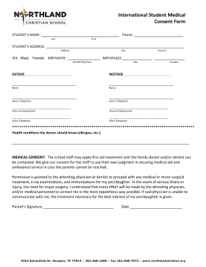 Fillable Online Medical Consent Form - Northland Christian School Fax ...
