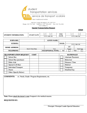 Fillable Online Special Transportation Request TF039 START DATE STUDENT ...