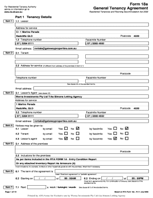 Fillable Online Form 18a advice or information go to General Tenancy ...