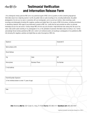 Fillable Online Testimonial Verification and Information Release Form ...