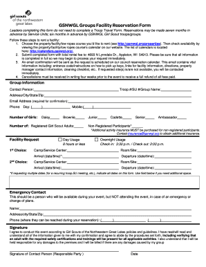 Fillable Online connect gsnwgl GSNWGL Groups Facility Reservation Form ...