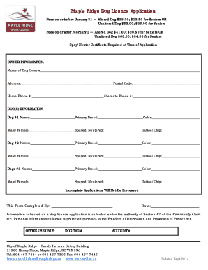 Fillable Online Maple Ridge Dog Licence Application Fax Email Print ...
