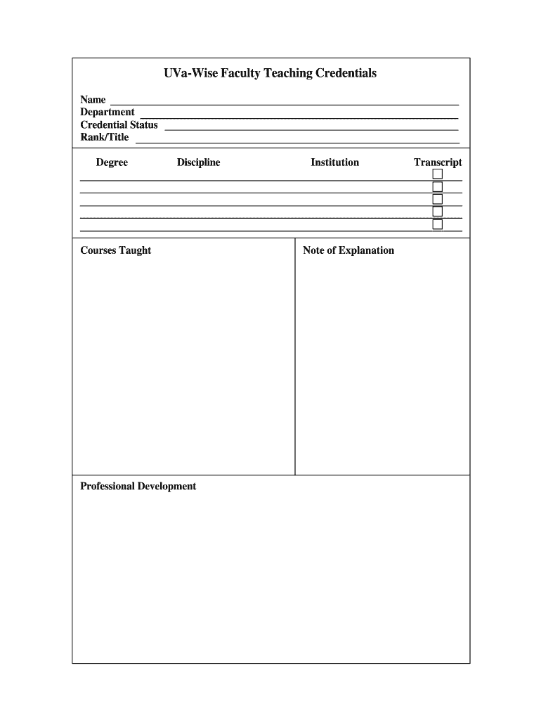 Fillable Online uvawise UVa-Wise Faculty Teaching Credentials Fax Email ...