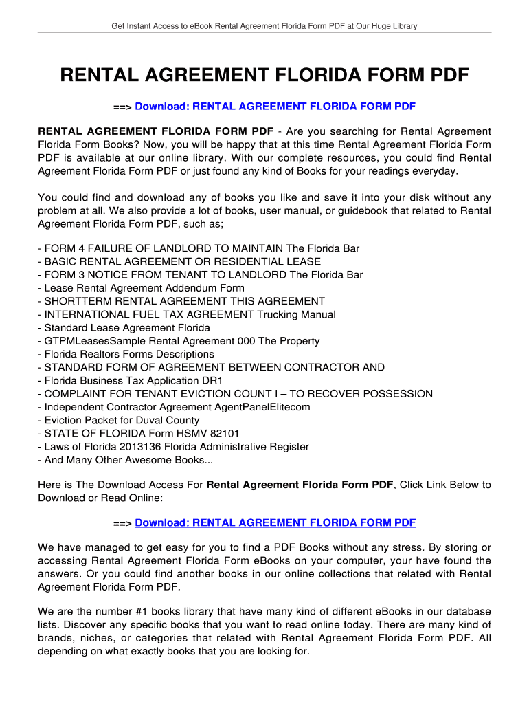 Fillable Online Rental agreement florida form pdf - tolianbiz Home Fax ...