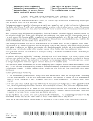 Fillable Online VERMONT HIV TESTING INFORMATION STATEMENT CONSENT FORM ...