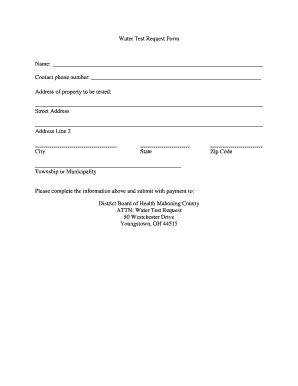 Fillable Online mahoninghealth Water Test Request Form ...