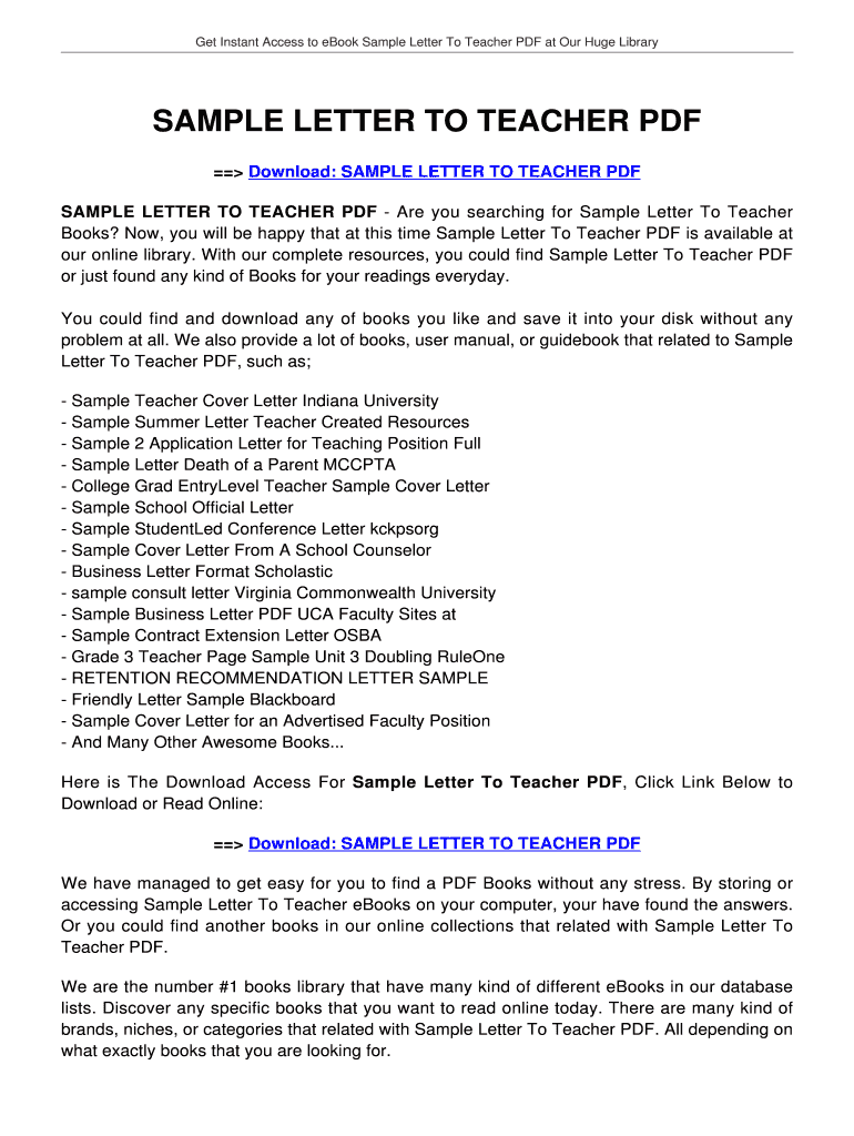 Fillable Online SAMPLE LETTER TO TEACHER SAMPLE LETTER TO TEACHER Fax ...