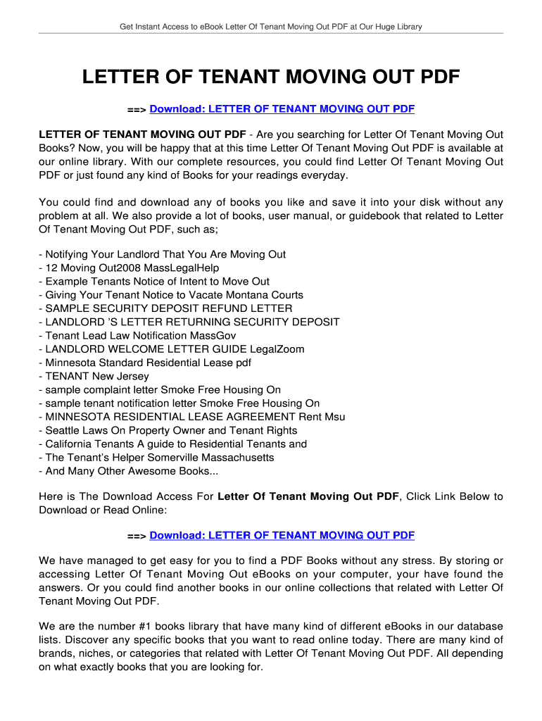 Fillable Online LETTER OF TENANT MOVING OUT LETTER OF TENANT MOVING OUT ...