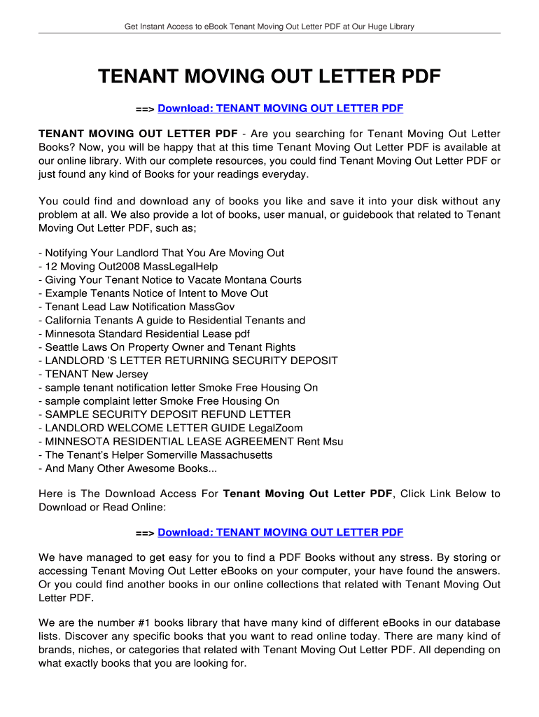 Fillable Online TENANT MOVING OUT LETTER TENANT MOVING OUT LETTER Fax ...