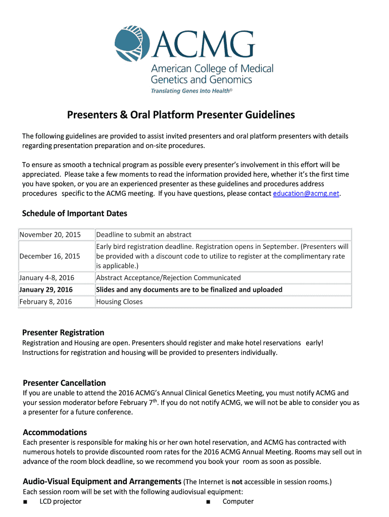 Fillable Online Presenters & Oral Platform Presenter Guidelines Fax ...