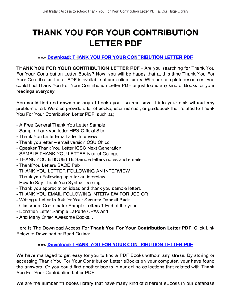 Fillable Online THANK YOU FOR YOUR CONTRIBUTION LETTER THANK YOU FOR ...