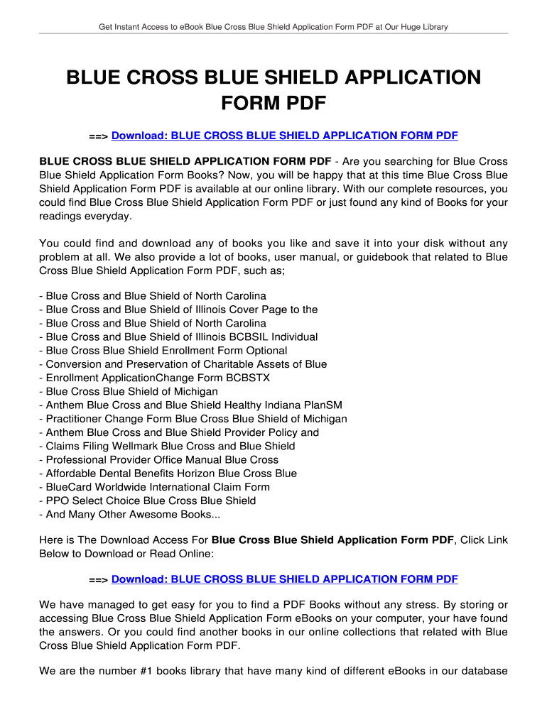 Fillable Online Blue cross blue shield bapplicationb form pdf - Your ...