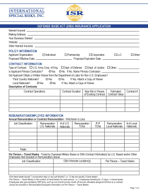 Fillable Online Defense Base Act DBA Insurance Application Fax Email ...
