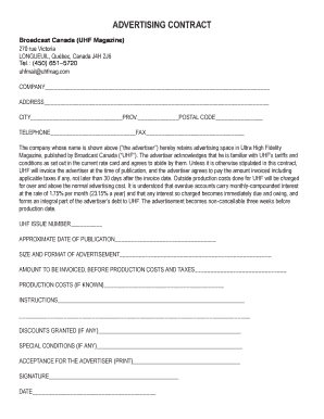 Fillable Online ADVERTISING CONTRACT - UHF Magazine Fax Email Print ...